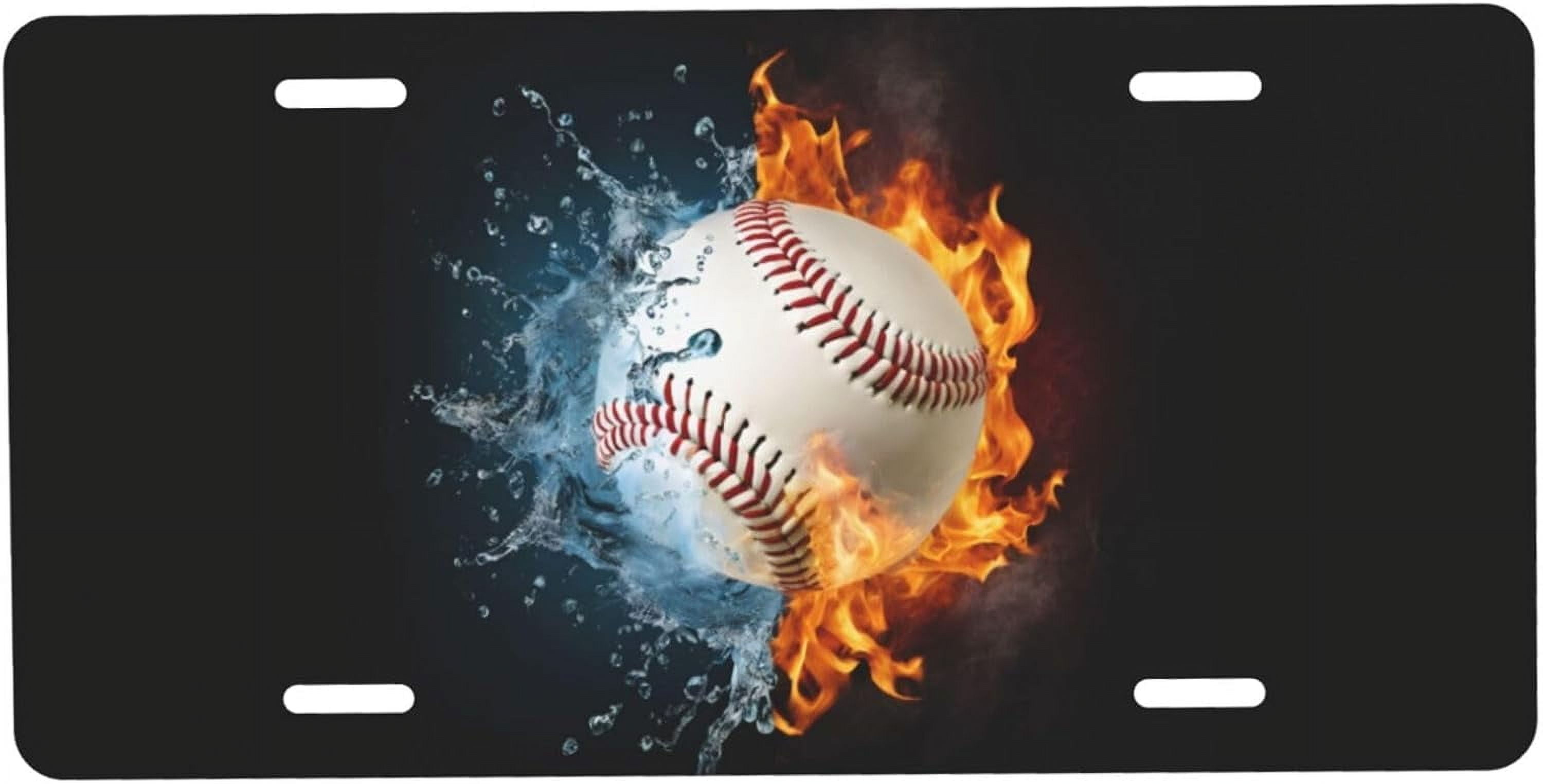 PISONIC License Plate, Baseball Ball Fire Water Decorative Car Front ...