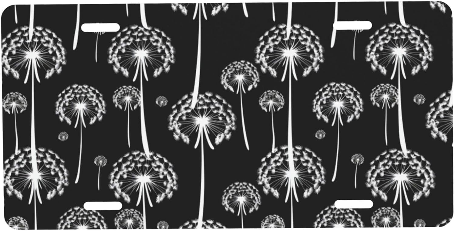 PISONIC License Plate, Black White Dandelion Decorative Car Front ...