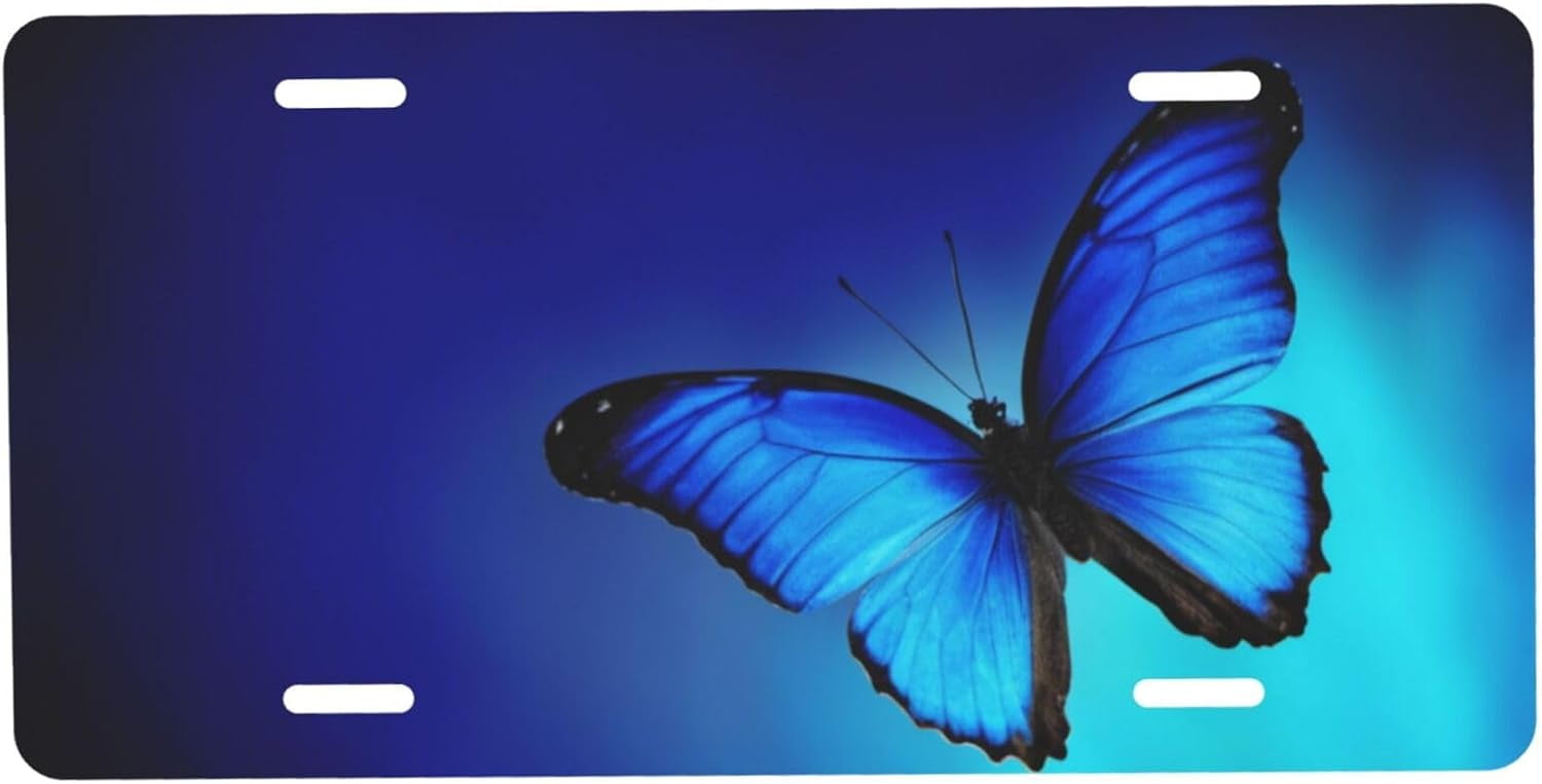 PISONIC License Plate, Blue Butterfly Decorative Car Front License ...