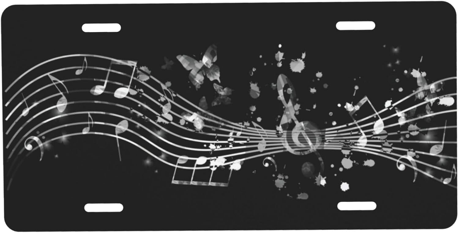 PISONIC License Plate, Butterfly Music Notes Decorative Car Front ...