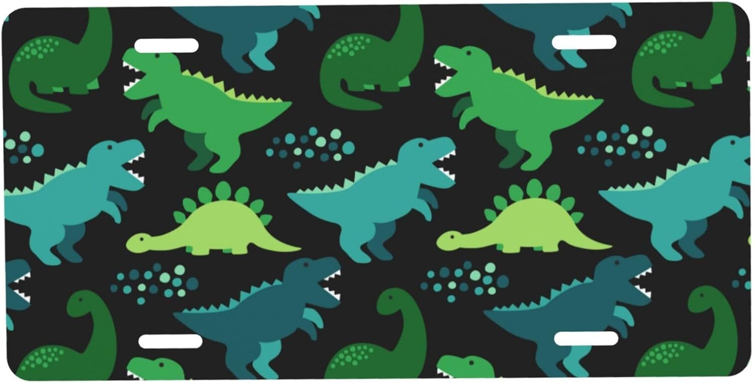 PISONIC License Plate, Childish Dinosaurs Decorative Car Front License ...
