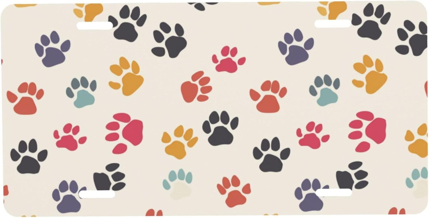 PISONIC License Plate, Colorful Dog Paw Print Decorative Car Front ...