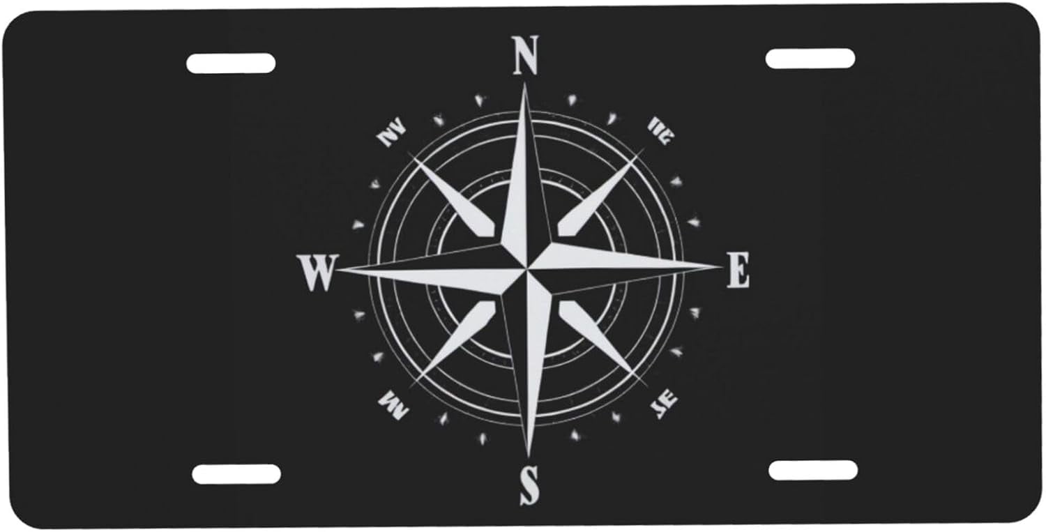 PISONIC License Plate, Compass Design Decorative Car Front License ...