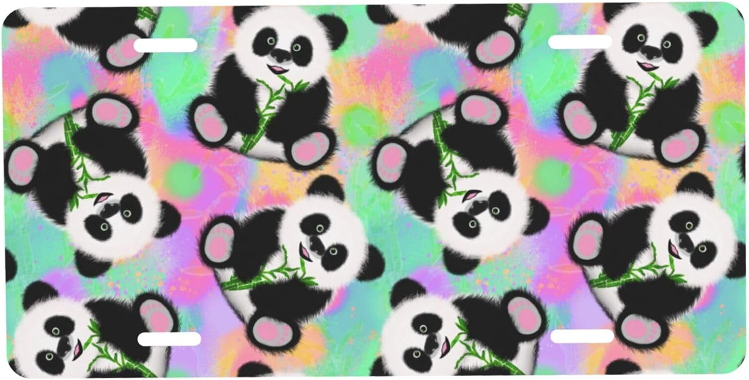 PISONIC License Plate, Cute Furry Pandas Decorative Car Front License ...