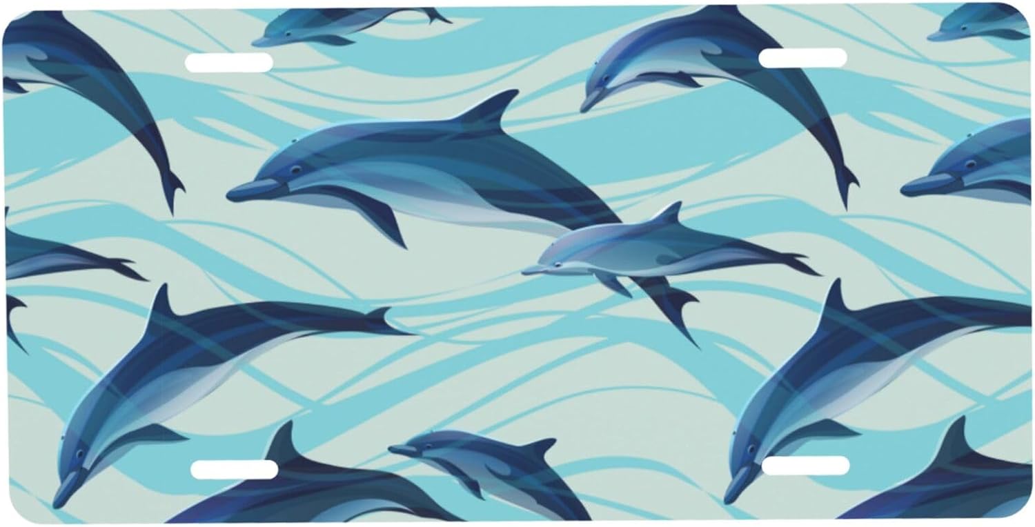 PISONIC License Plate, Dolphins Under Water Decorative Car Front ...