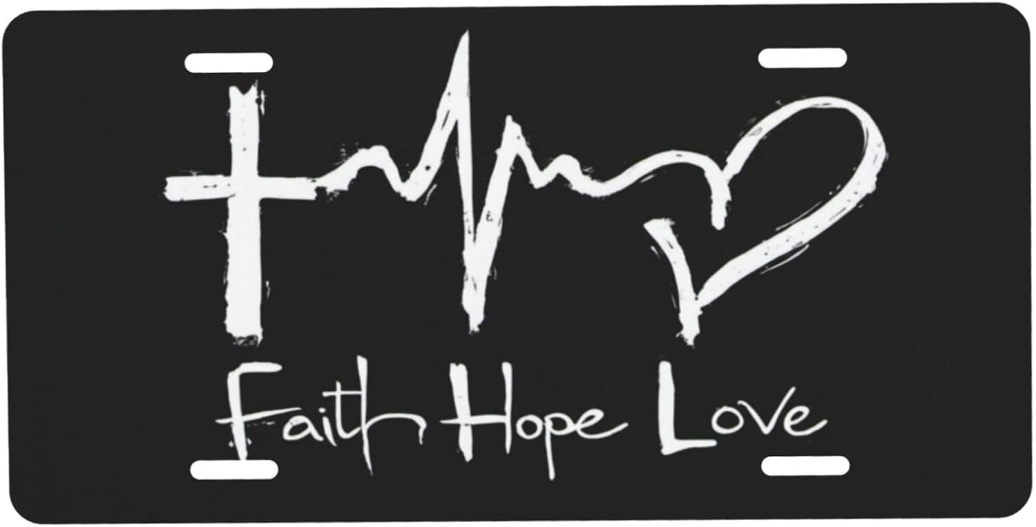 PISONIC License Plate, Faith Hope Love Cross Heart Decorative Car Front ...