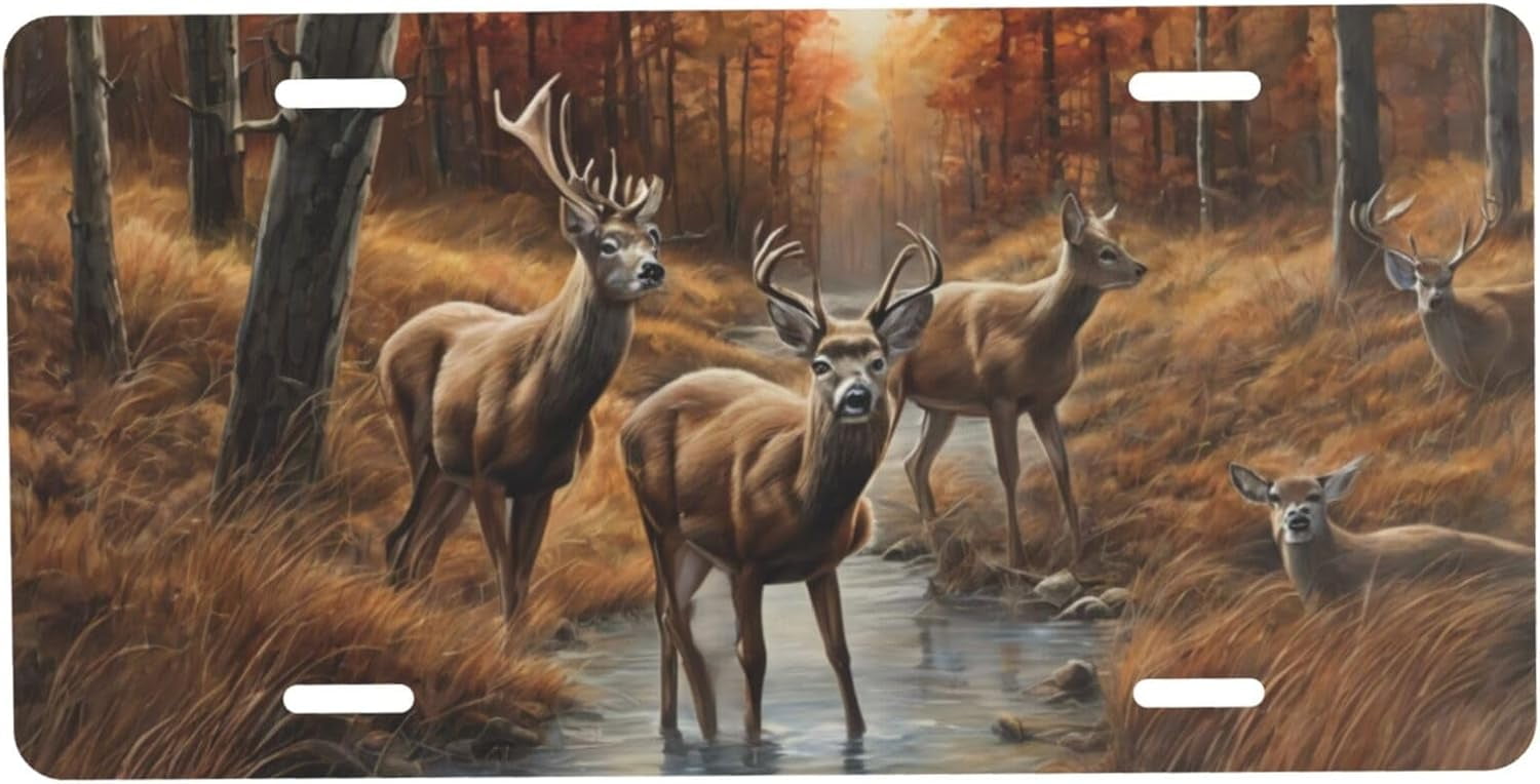 PISONIC License Plate, Fall Deer Decorative Car Front License Plates ...