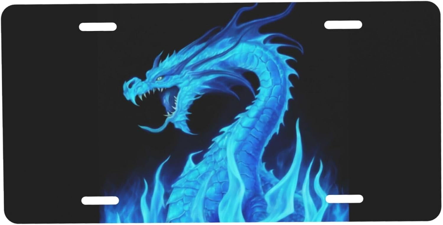 PISONIC License Plate, Fire Blue Dragon Decorative Car Front License ...