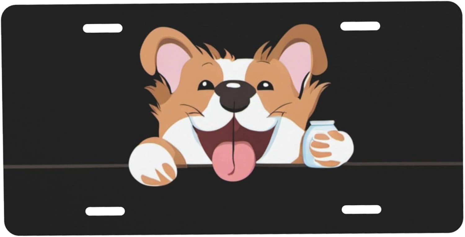 PISONIC License Plate, Funny Corgi Dog Decorative Car Front License ...
