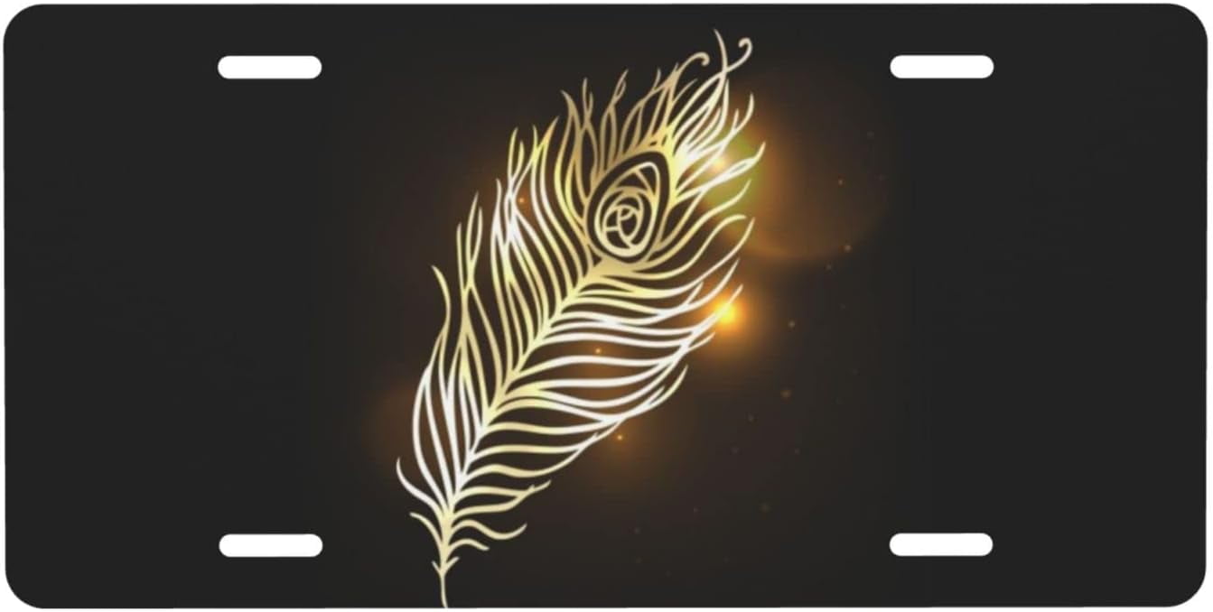 PISONIC License Plate, Gold Peacock Feather Decorative Car Front ...