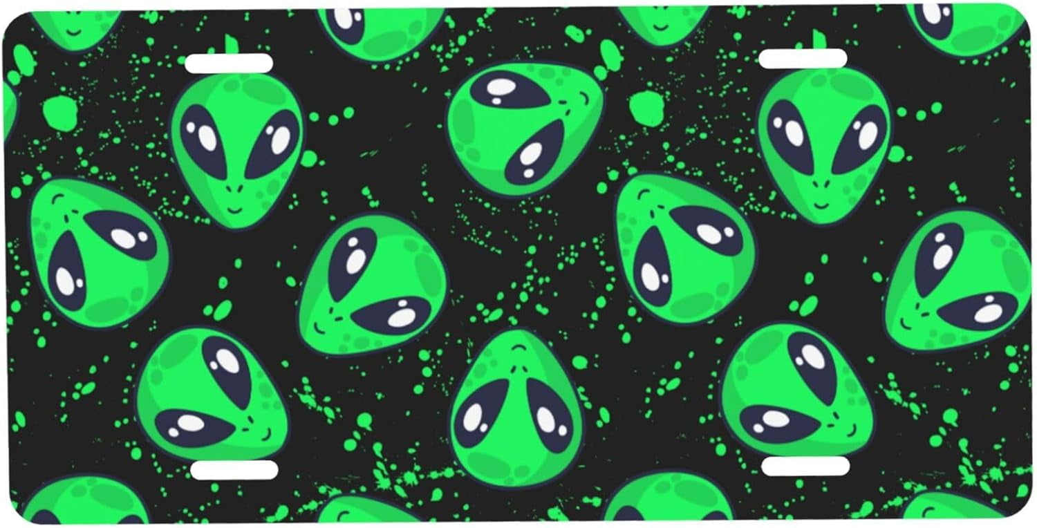 PISONIC License Plate, Green Alien Head Decorative Car Front License ...