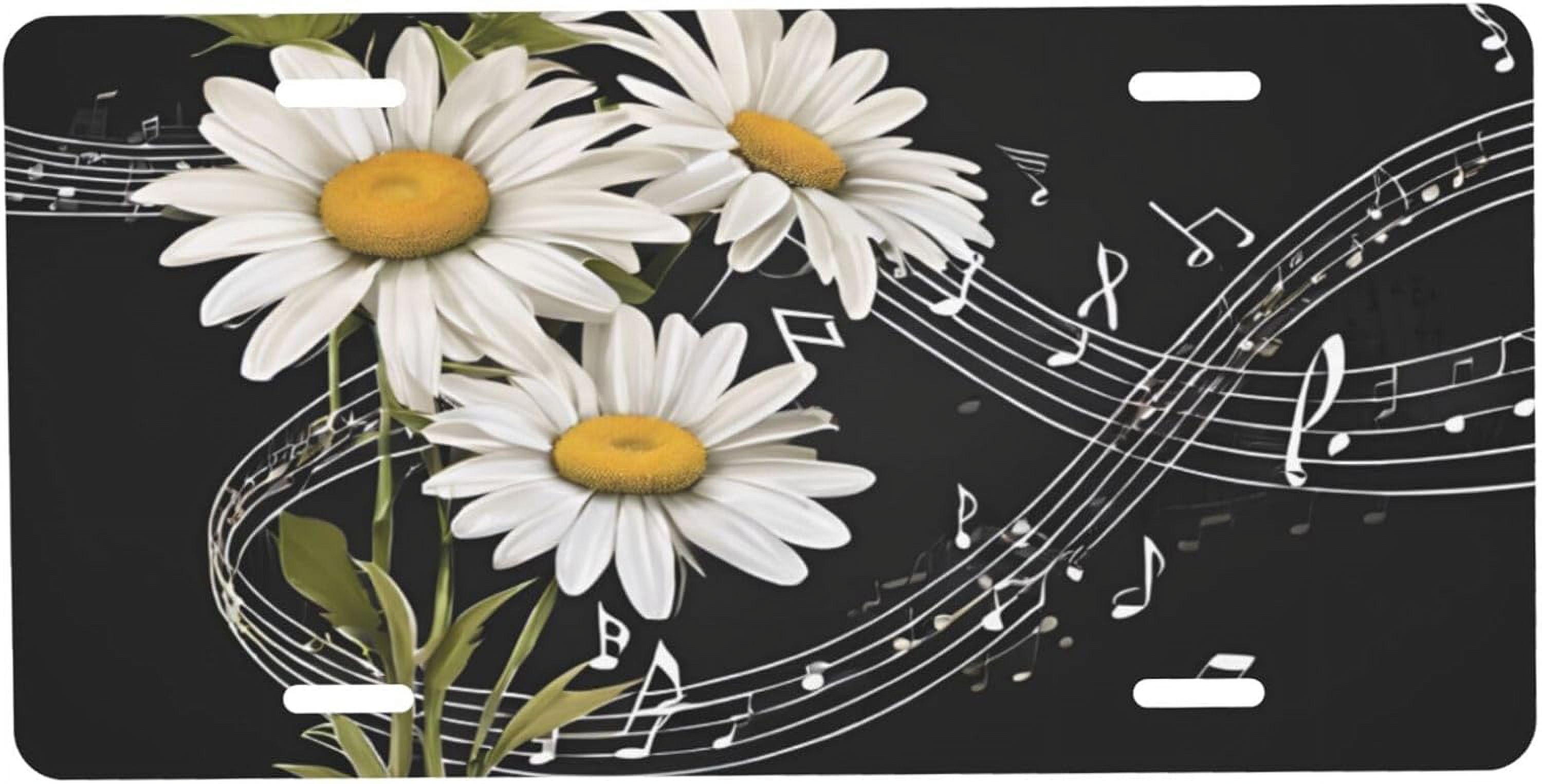 PISONIC License Plate, Music Notes And Daisy Decorative Car Front ...