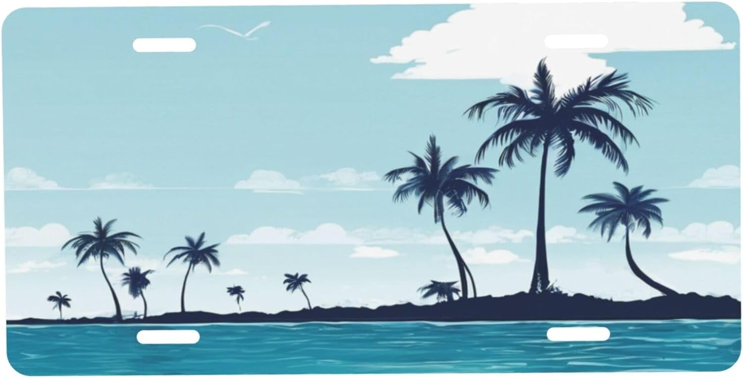 PISONIC License Plate, Palm Leave Beach Summer Decorative Car Front ...
