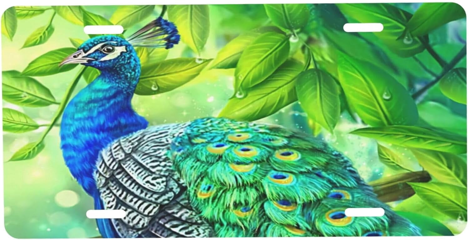 PISONIC License Plate, A Peacock On A Branch Decorative Car Front ...