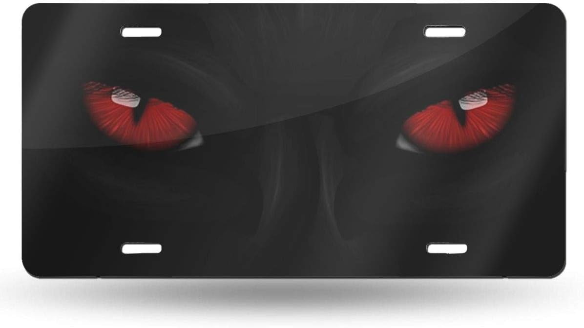 PISONIC License Plate, Red Eyes Panther on Dark Decorative Car Front ...