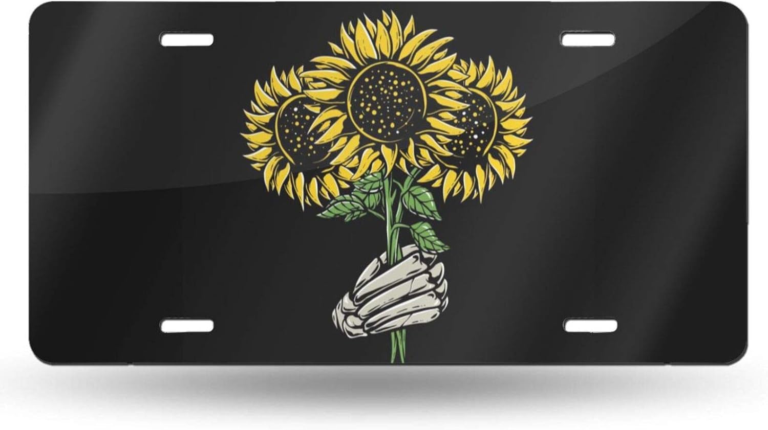 PISONIC License Plate, Skeletons Hands Holding Sunflower Decorative Car ...
