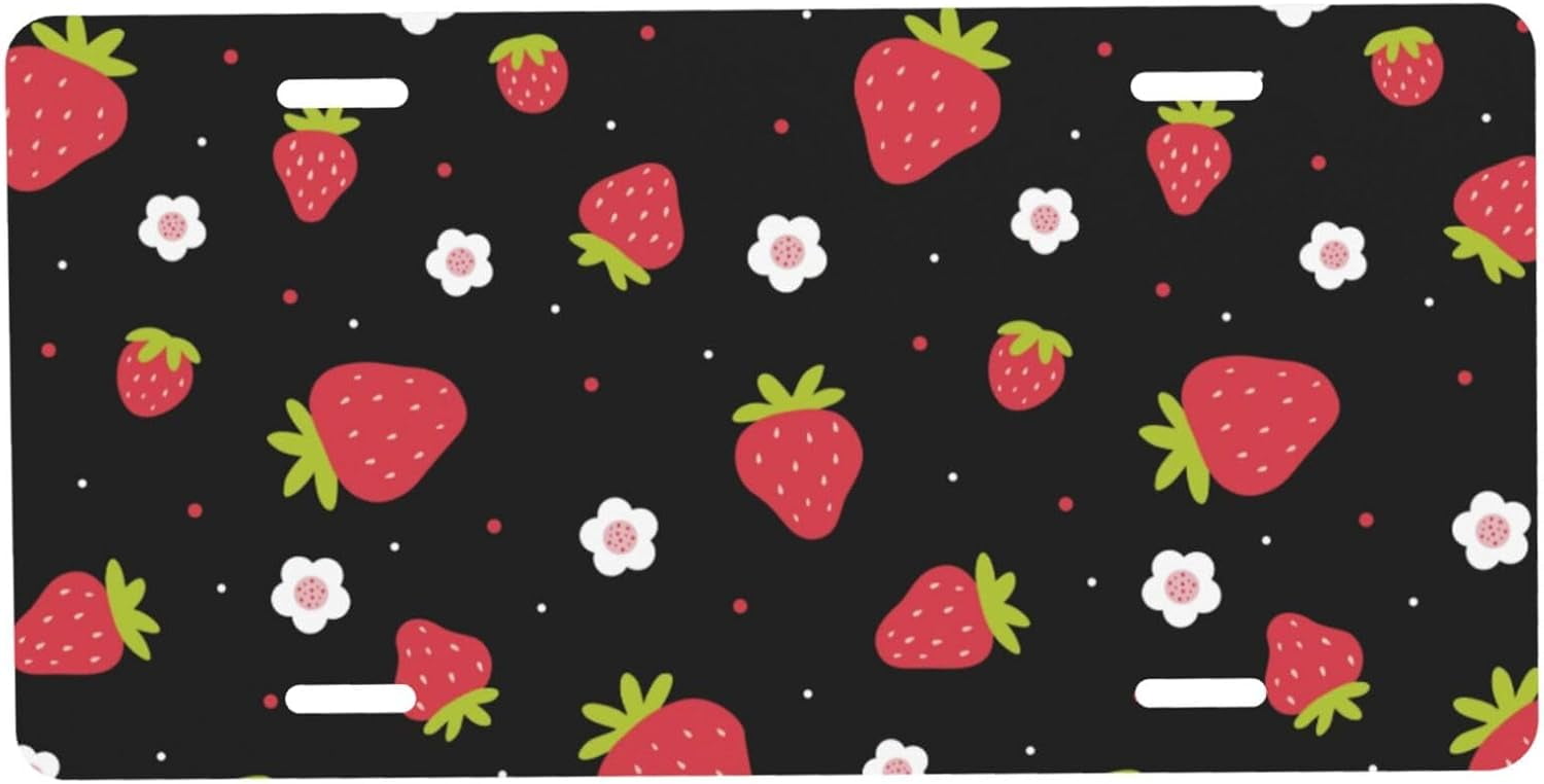 PISONIC License Plate, Strawberry Floral Decorative Car Front License ...