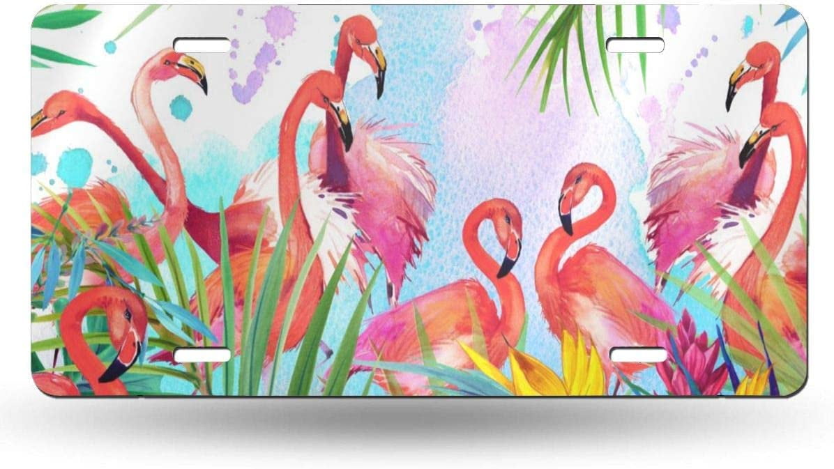 PISONIC License Plate, Tropical Pink Flamingo Decorative Car Front ...