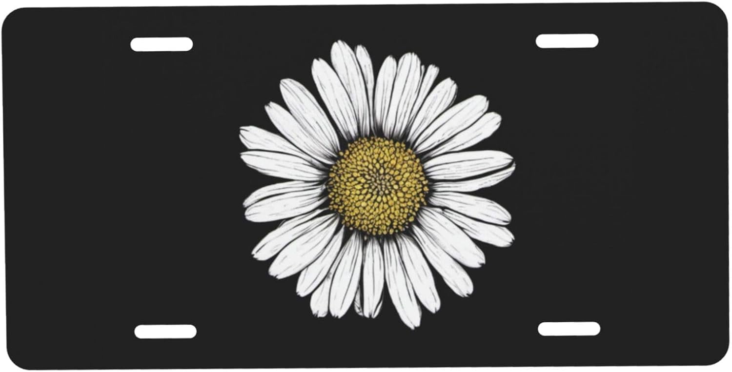 PISONIC License Plate, White Daisy Flower Decorative Car Front License ...