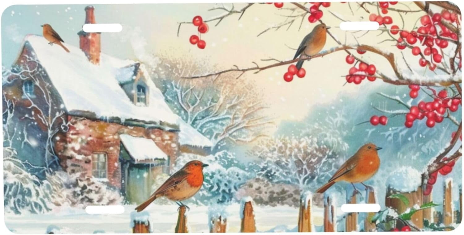 PISONIC License Plate, Winter Cottage View Decorative Car Front License ...