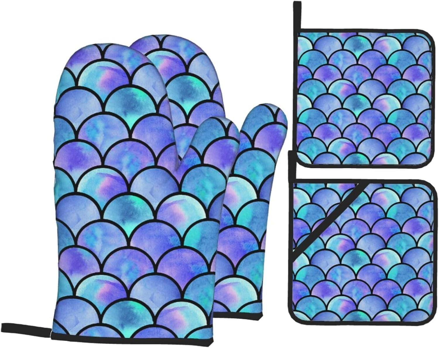 PISONIC Mermaid Tail Scales Fish Scale Print Oven Mitts and Pot Holders ...