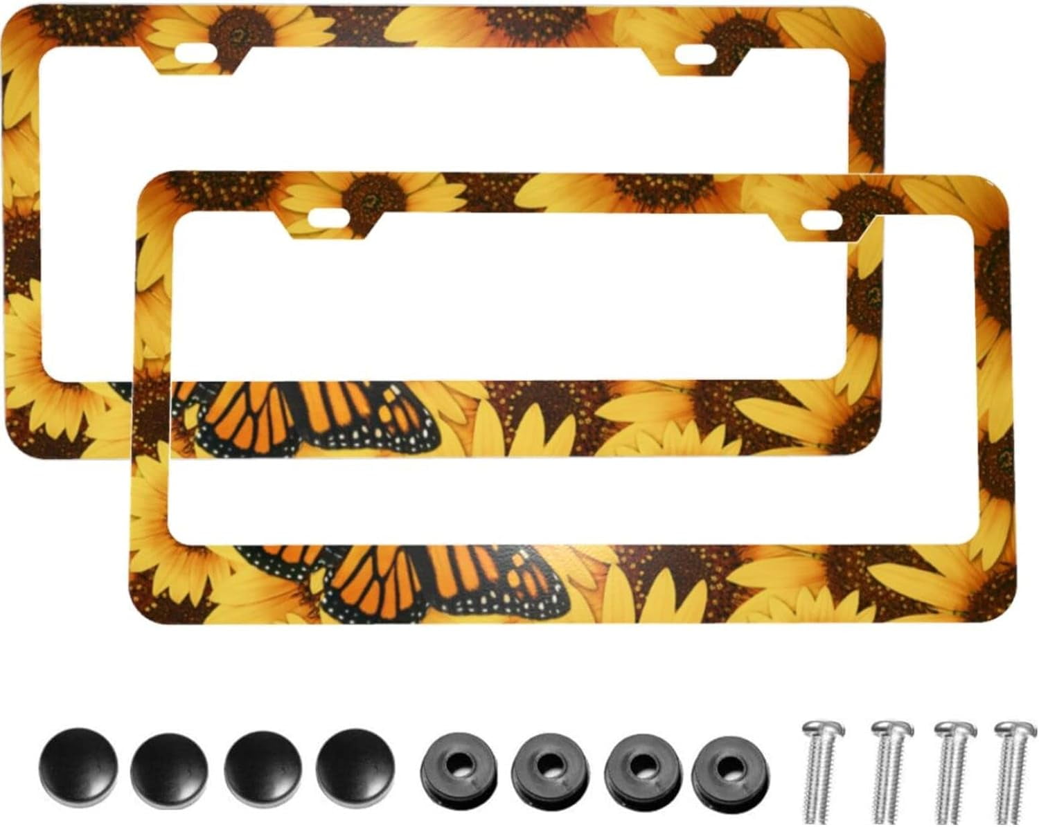 PISONIC Monarch Butterfly License Plate Frames, 2 Pack Aluminum License ...