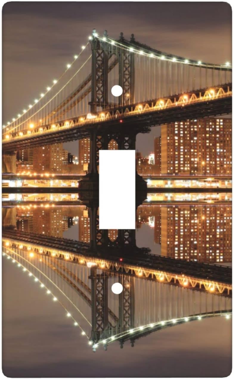 PISONIC New York Manhattan Bridge Night Print Decorative Wall Plate, 1 ...
