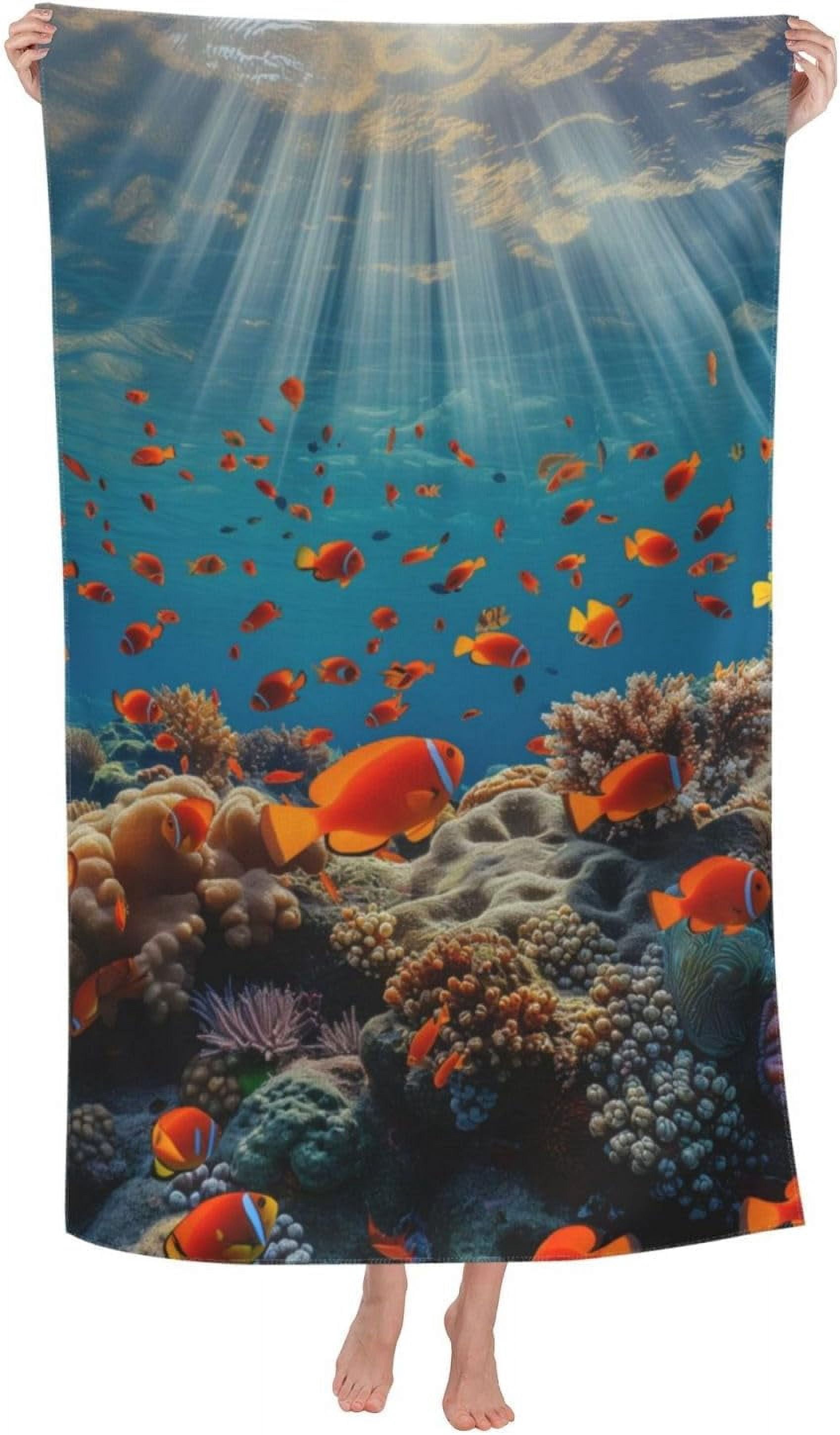 PISONIC Ocean Fish Print Beach Towel for Women, Microfiber Quick Dry ...
