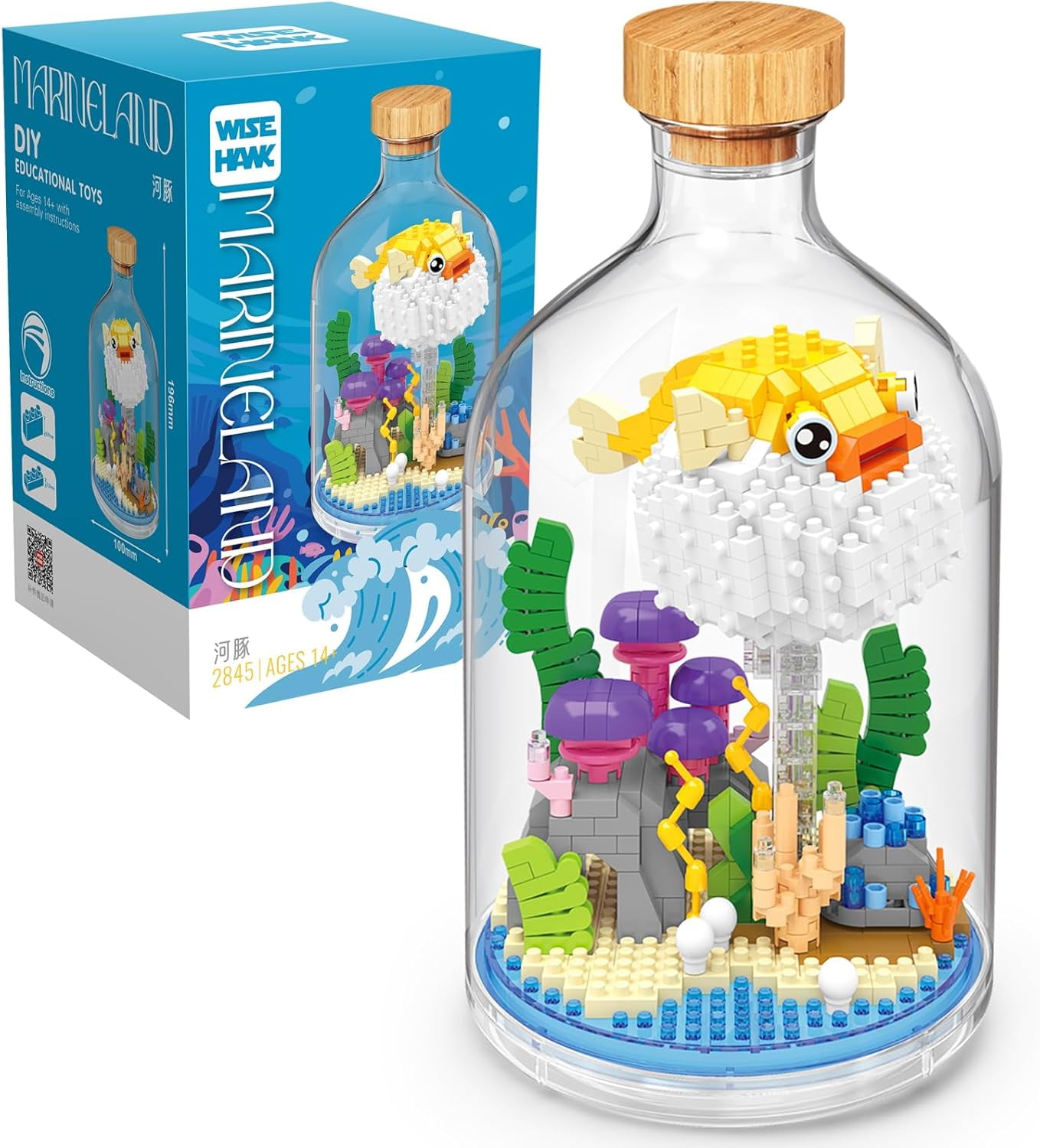 PISONIC Pufferfish in a Bottle Building Toy Friend Set, Micro Mini ...