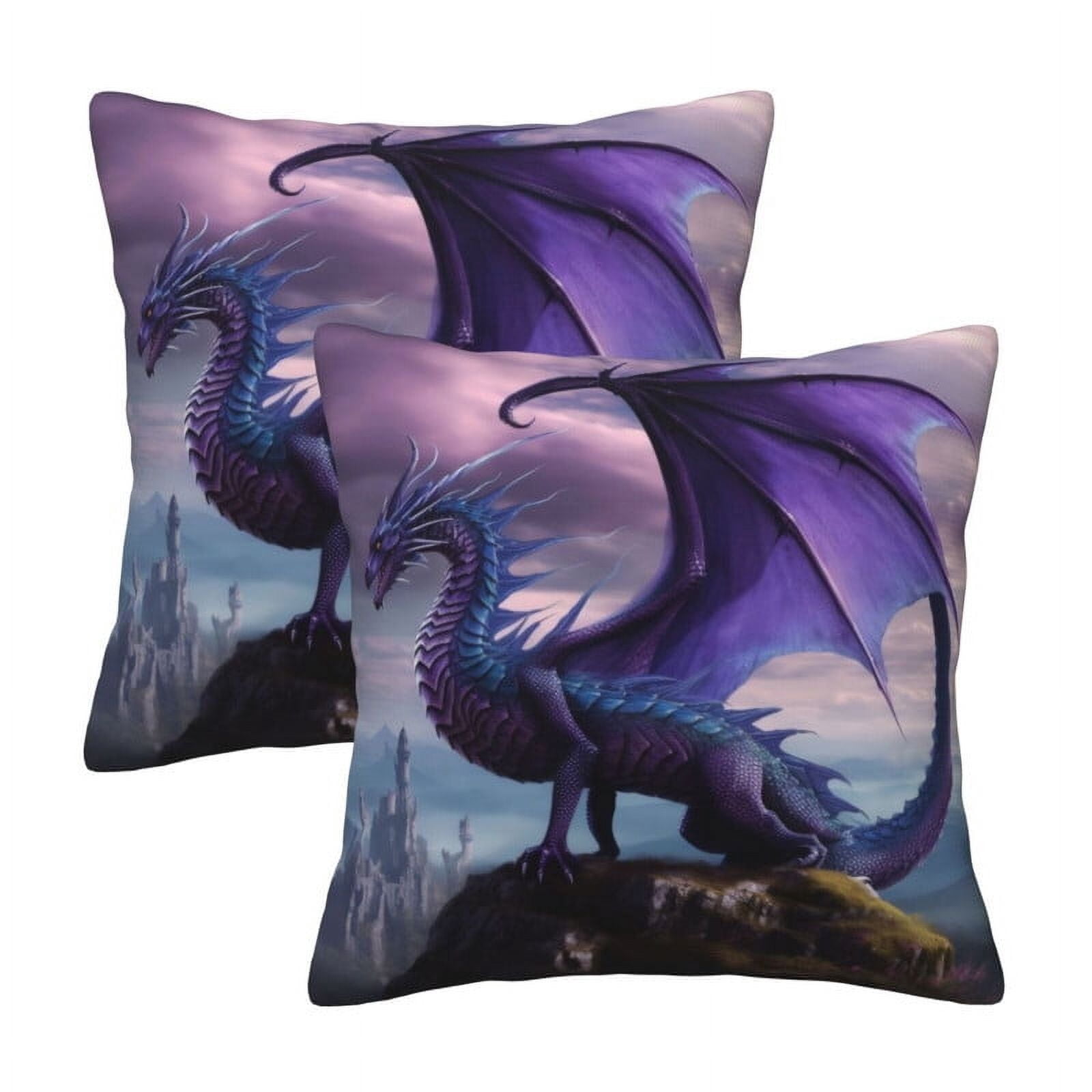 PISONIC Purple Magic Dragon Pillow Covers Set of 2, Decorative Throw ...