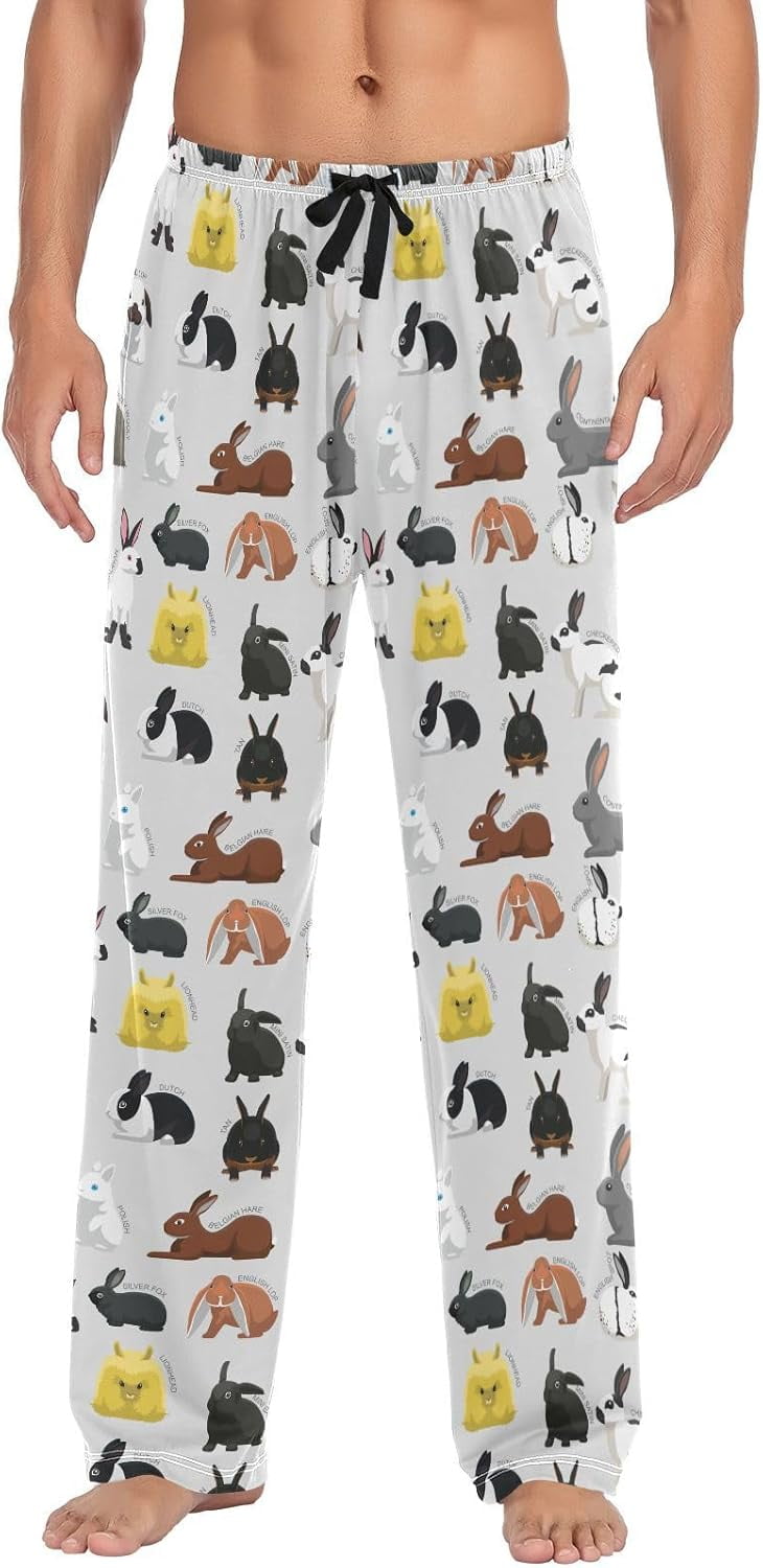 PISONIC Rabbit Bunny Mens Pajama Pants Lounge Men's Pajama Bottoms Soft ...