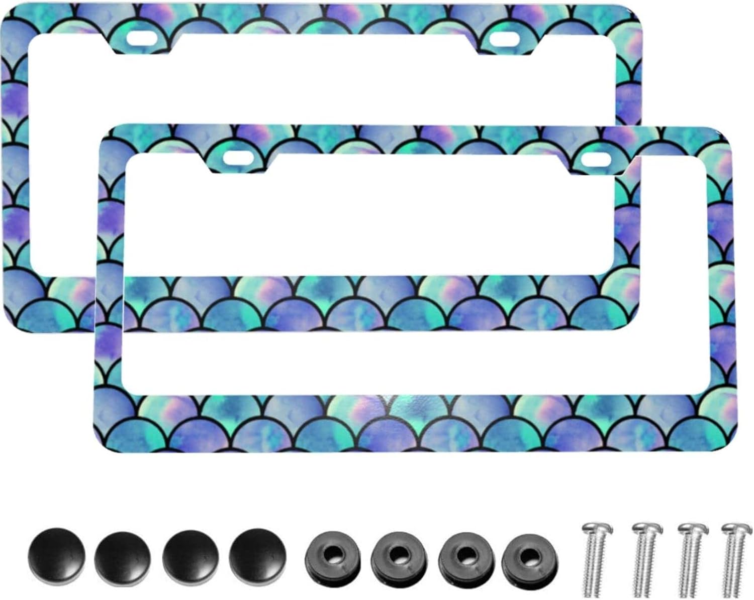 PISONIC Rainbow Scales of Mermaid License Plate Frames, 2 Pack Aluminum ...