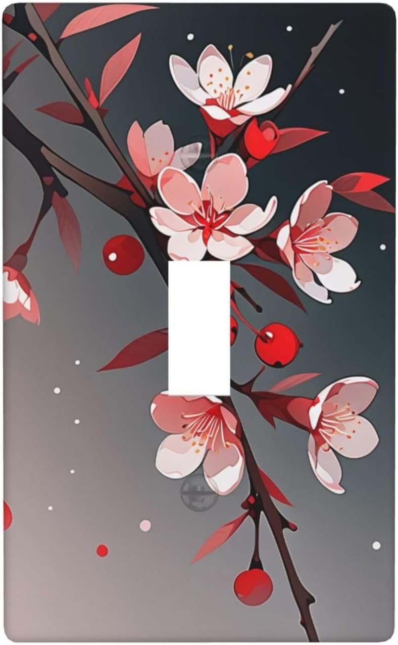 PISONIC Red Cherry Blossom Print Decorative Wall Plate, 1 Gang Single ...