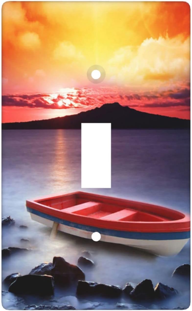 PISONIC Red Fishing Boat Print Decorative Wall Plate, 1 Gang Single ...
