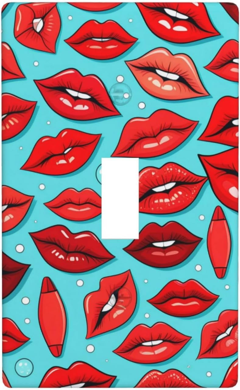 PISONIC Red Lips Collection Print Decorative Wall Plate, 1 Gang Single ...