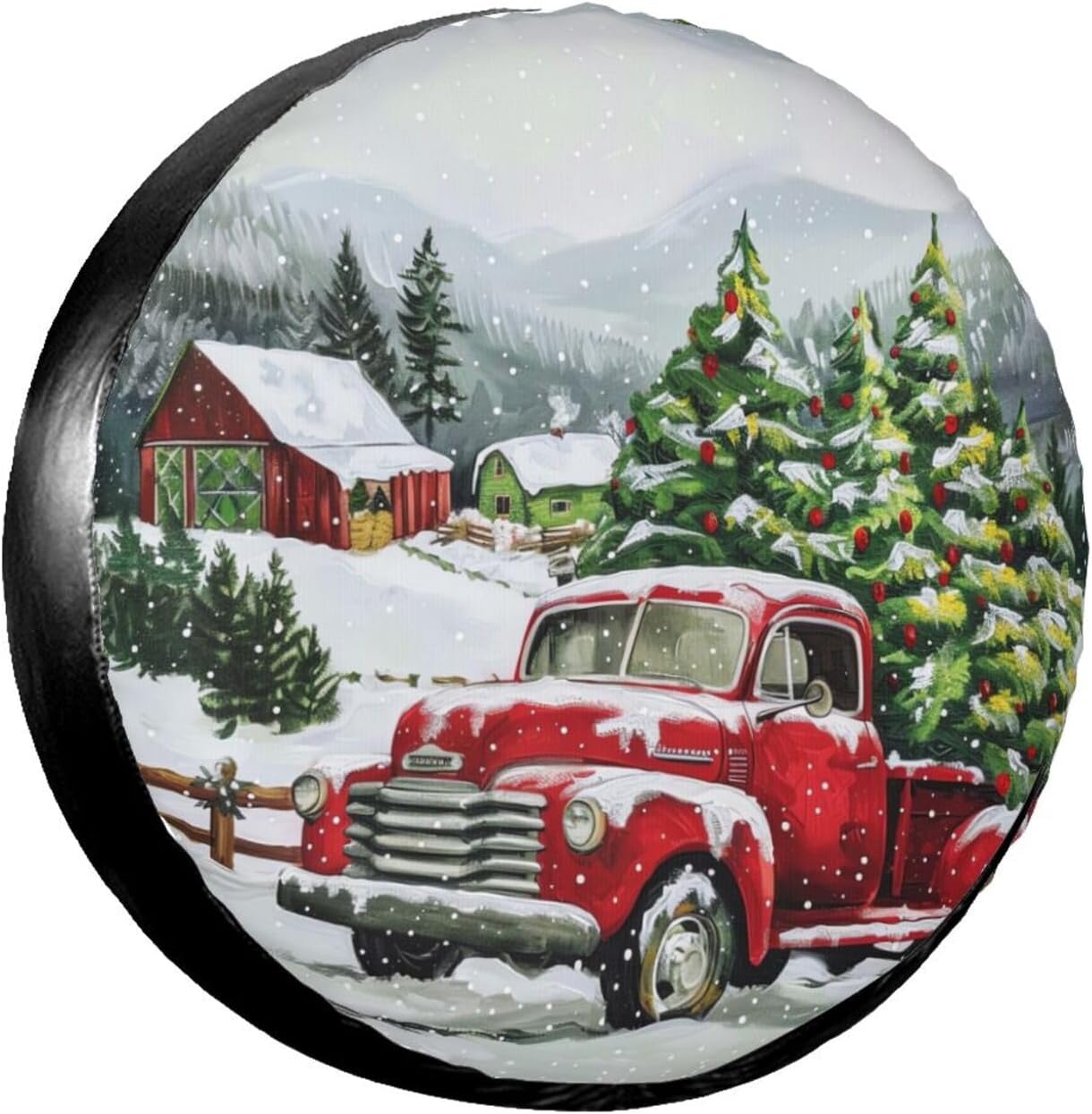PISONIC Red Truck Christmas Trees Spare Tire Cover Weatherproof ...