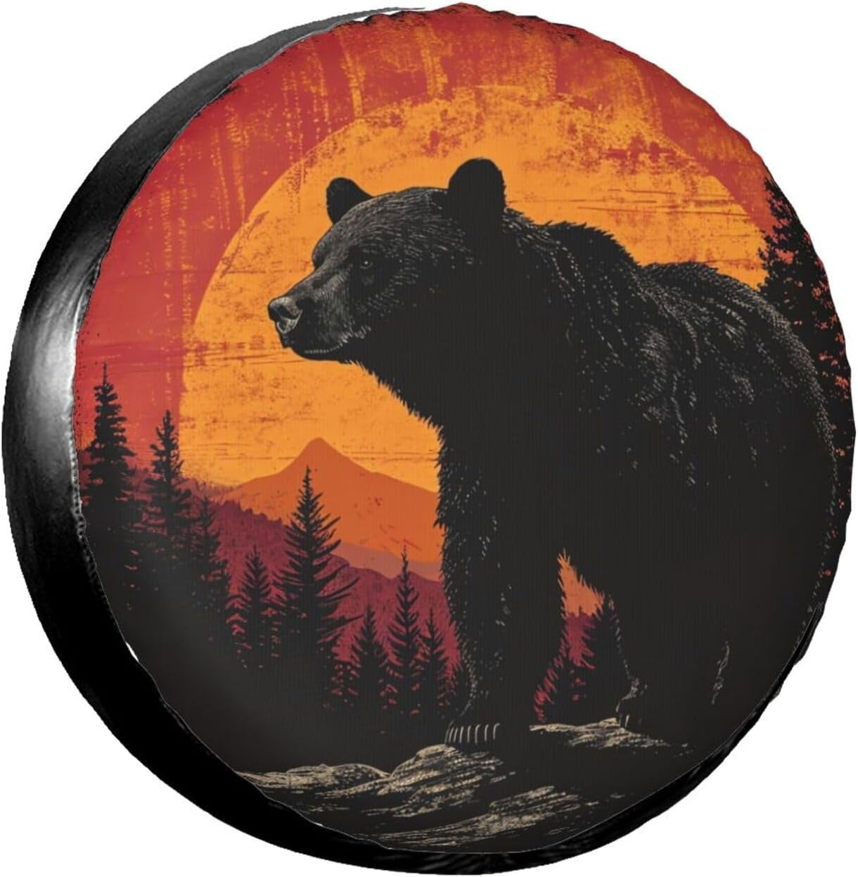 PISONIC Retro Black Bear Spare Tire Cover Weatherproof Universal Wheel ...