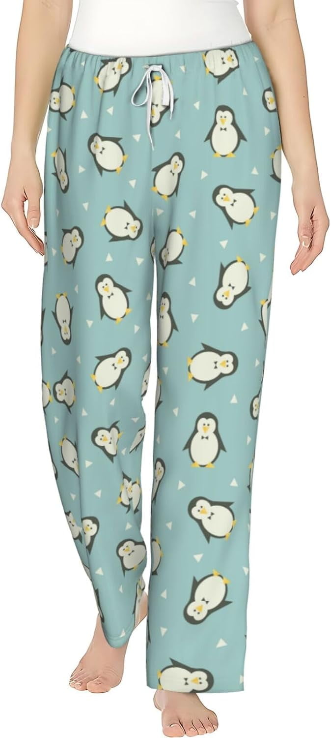 PISONIC Retro Cartoon Penguin Printed Women's Pajama Pants, Comfy ...