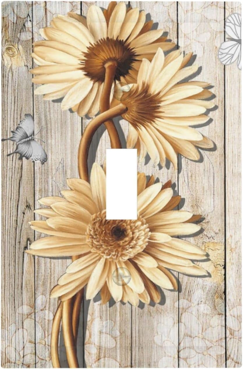 PISONIC Rustic Yellow Daisy Flower Print Decorative Wall Plate, 1 Gang ...