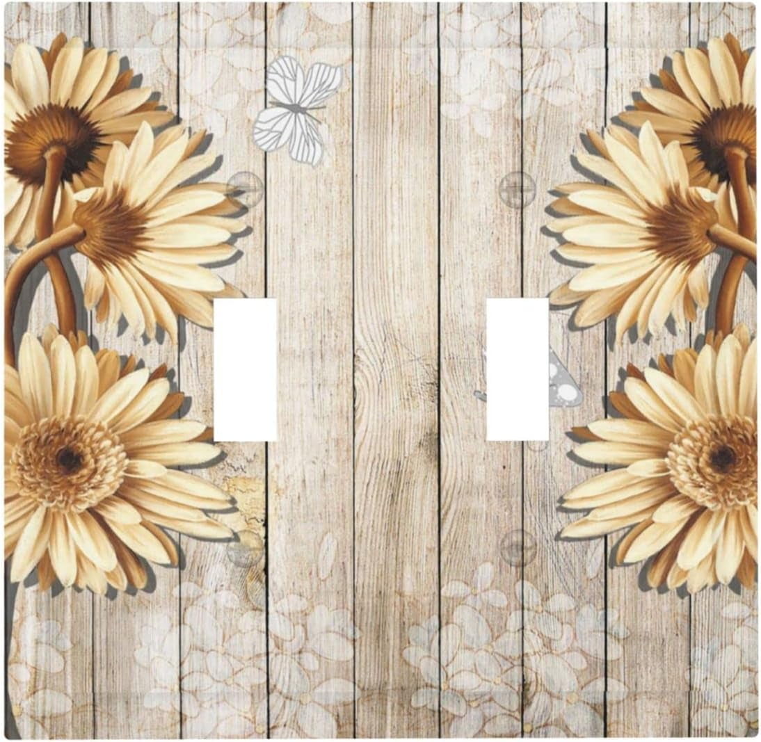 PISONIC Rustic Yellow Daisy Flower Print Decorative Wall Plate, 2 Gang ...