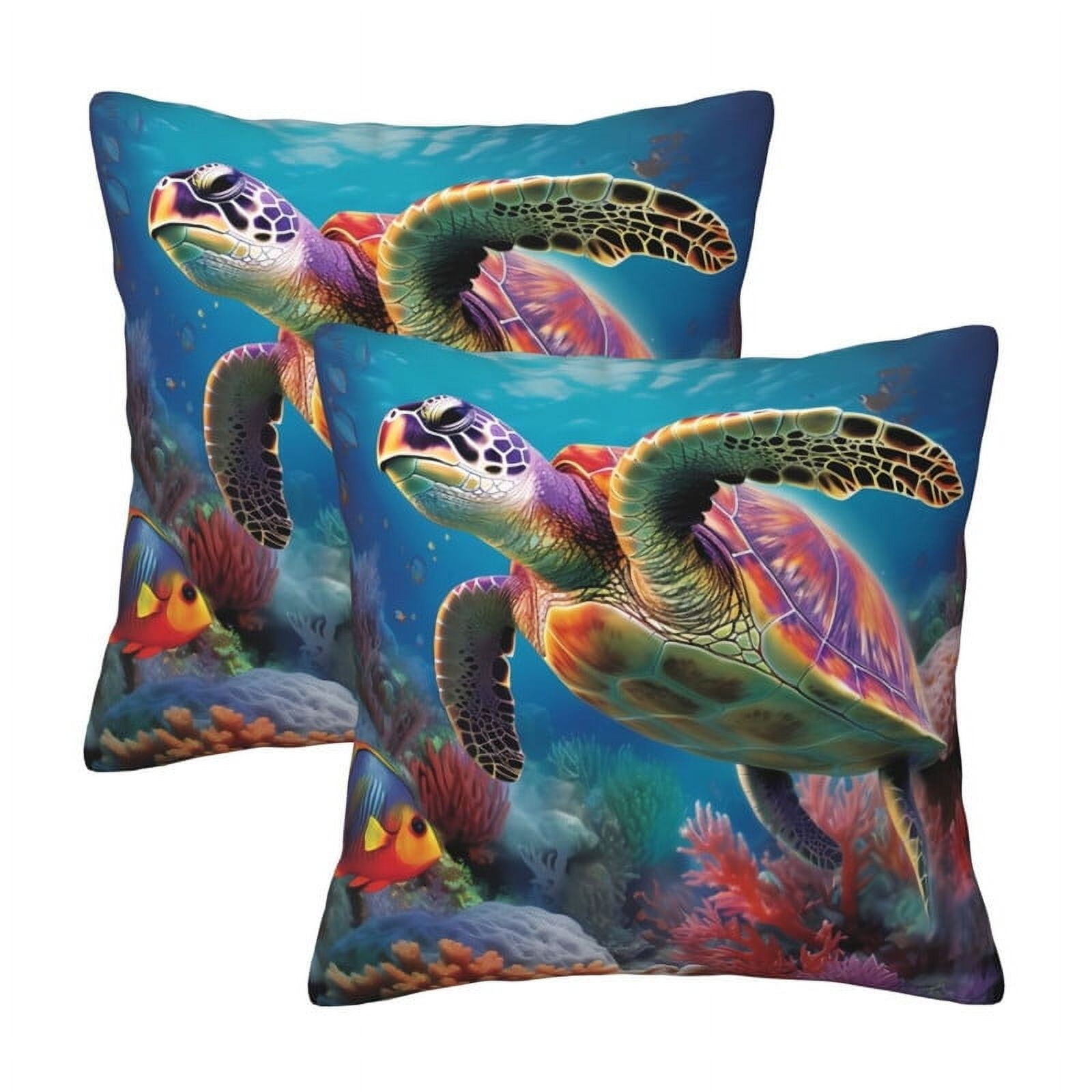 PISONIC Sea Turtle Pillow Covers Set of 2, Decorative Throw Pillows ...