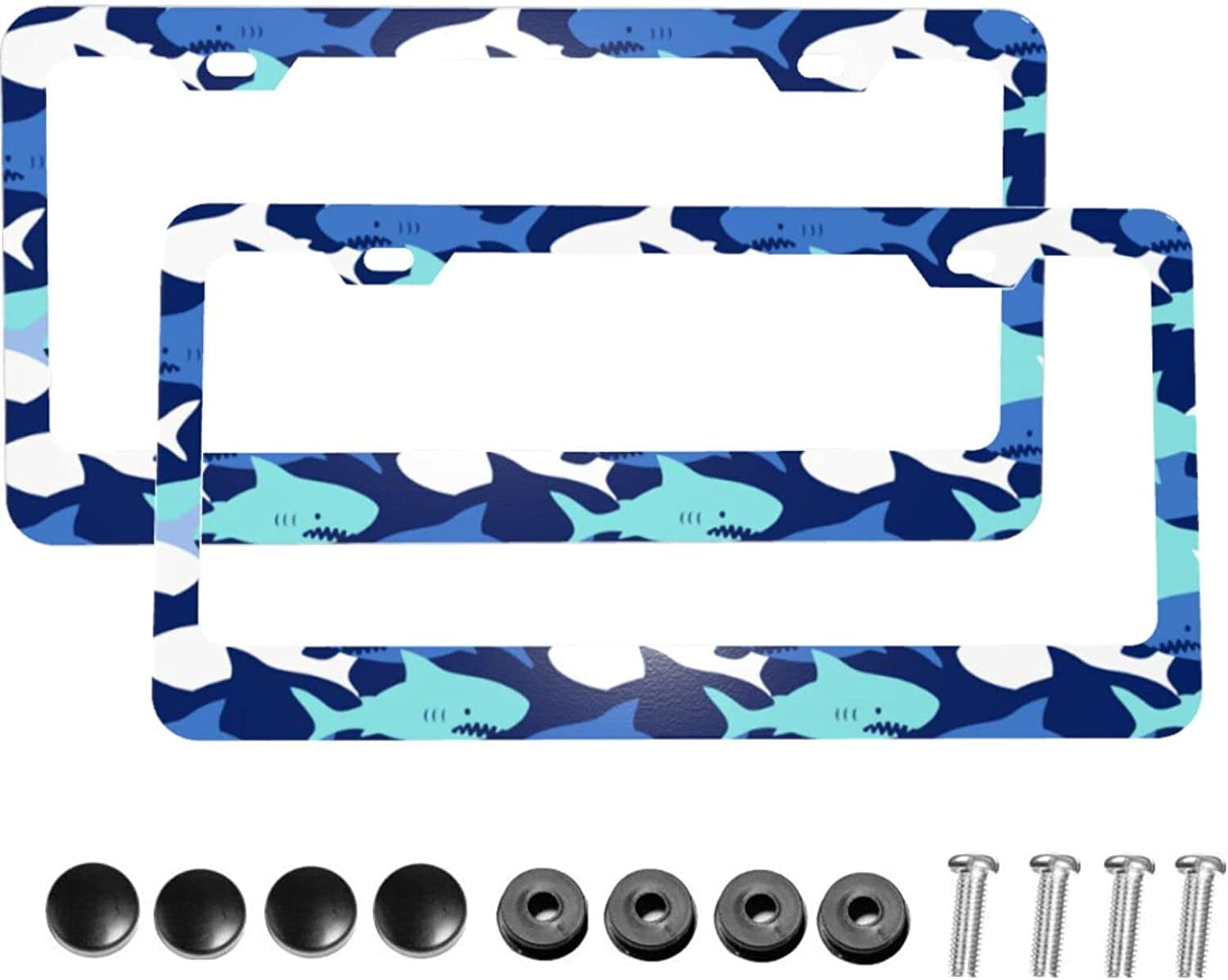 PISONIC Shark Fish License Plate Frames, 2 Pack Aluminum License Plate ...
