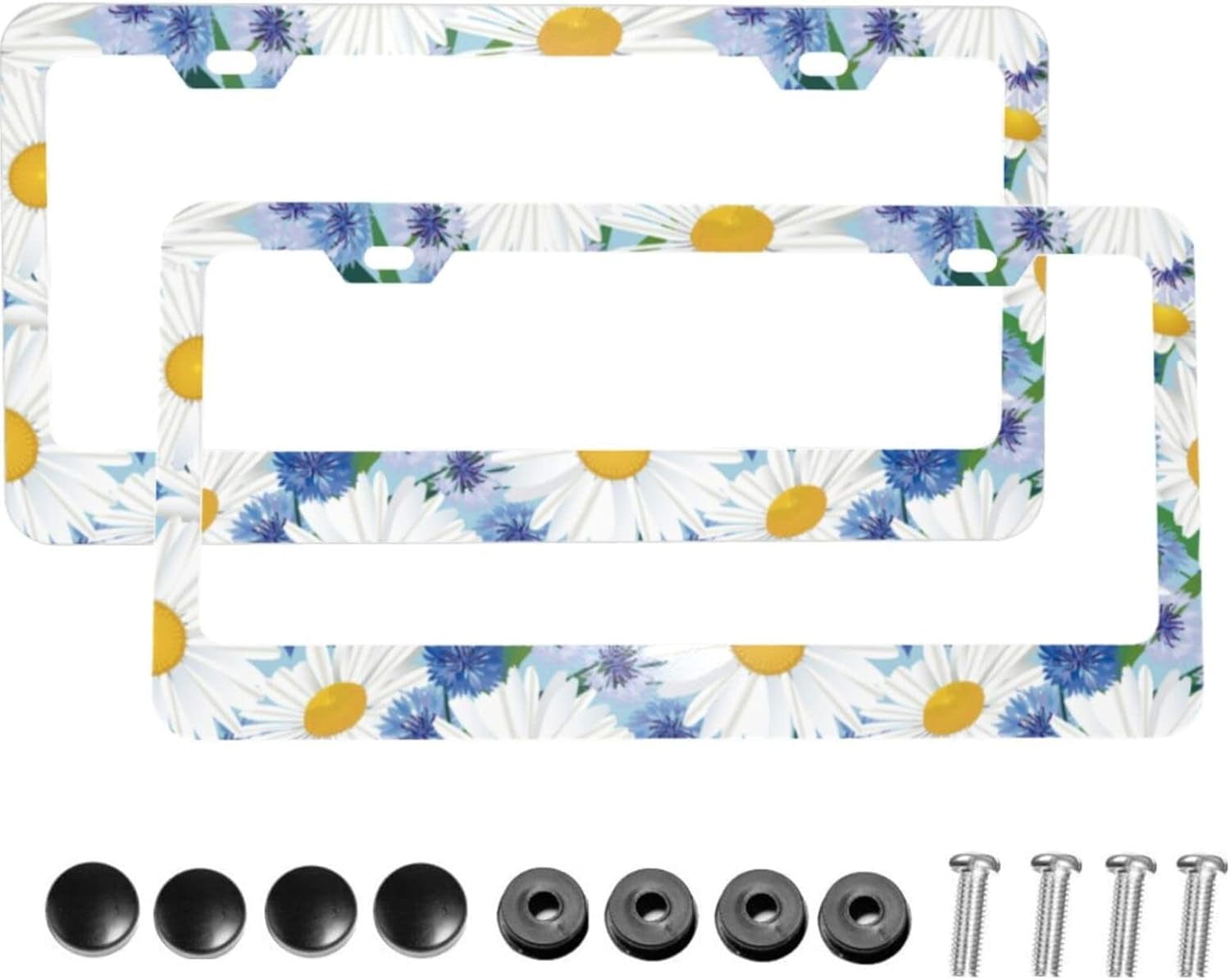 PISONIC Summer Flowers License Plate Frames, 2 Pack Aluminum License ...