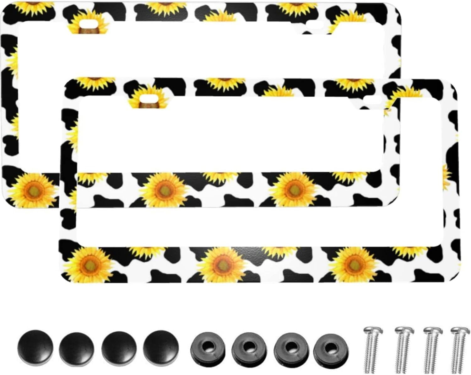 PISONIC Sunflower Cow Print License Plate Frames, 2 Pack Aluminum ...