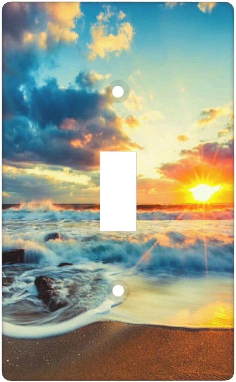 PISONIC Sunset Beach Print Decorative Wall Plate, 1 Gang Single Toggle ...