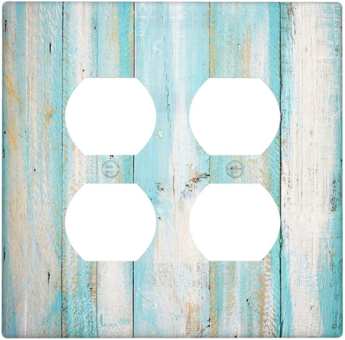PISONIC Teal Wood Rustic Print Decorative Wall Plate, 2 Gang 2 Duplex ...