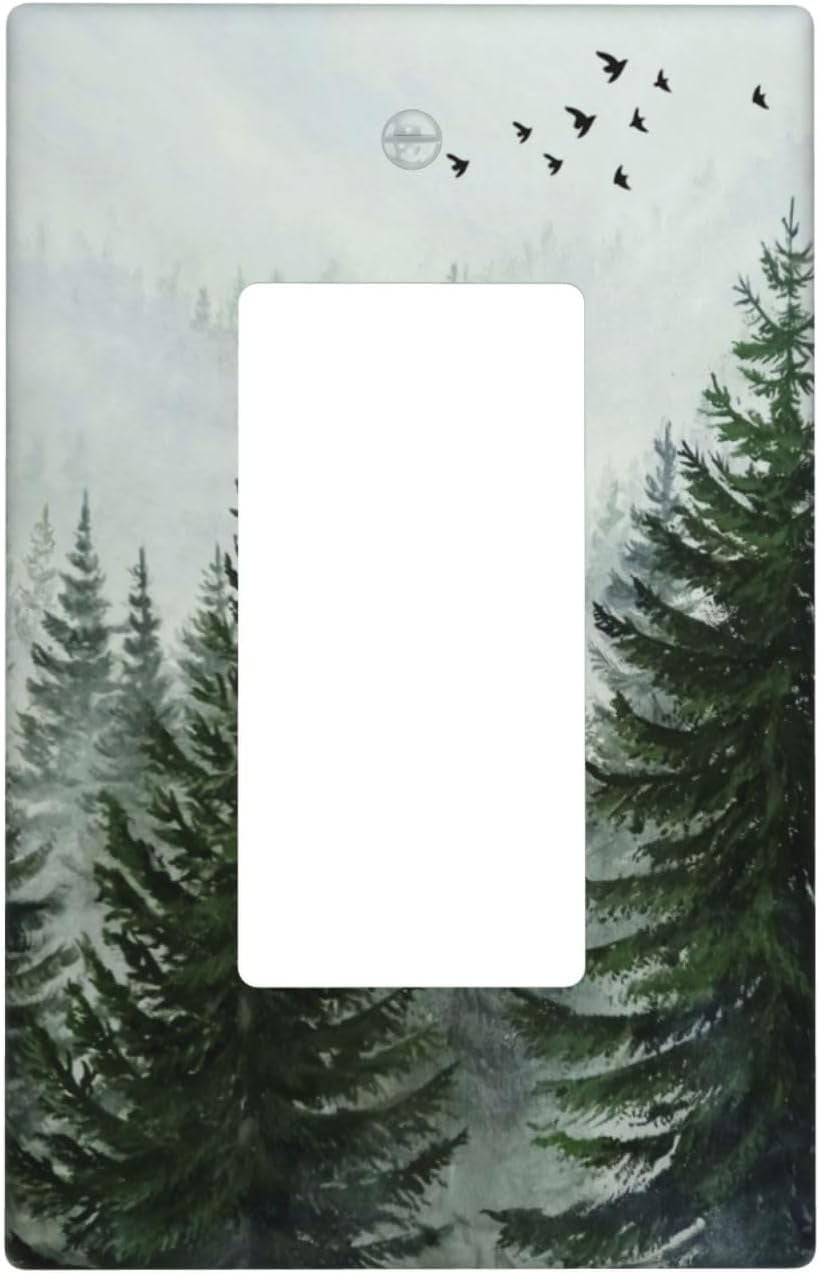 PISONIC Tree Forest Print Decorative Wall Plate, 1 Gang Single Rocker ...