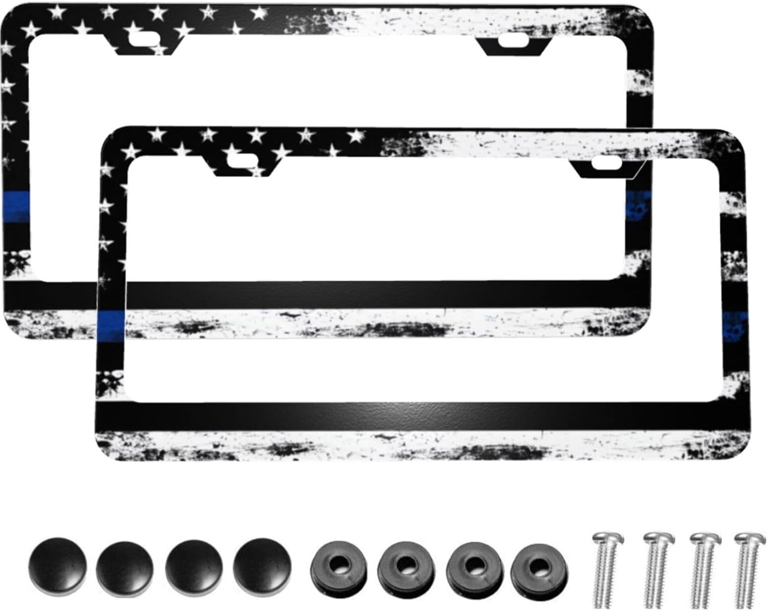 PISONIC US Police Flag License Plate Frames, 2 Pack Aluminum License ...