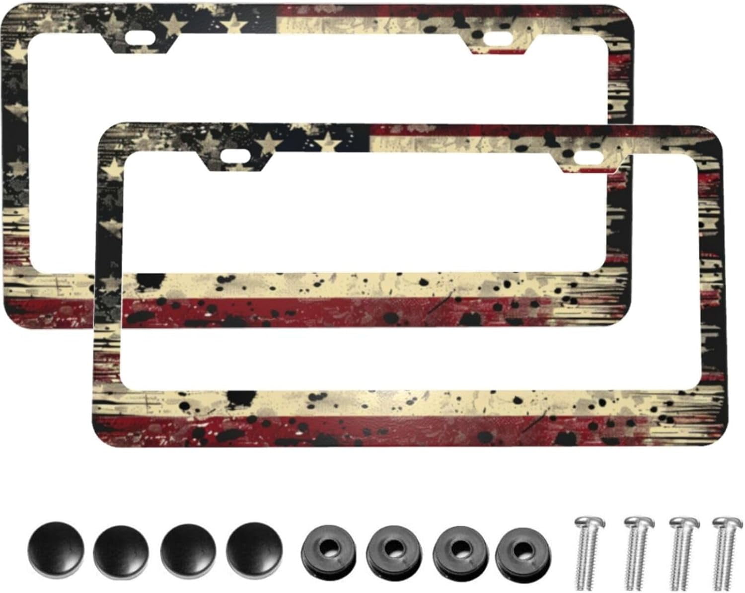 PISONIC Vintage American Flag License Plate Frames, 2 Pack Aluminum ...