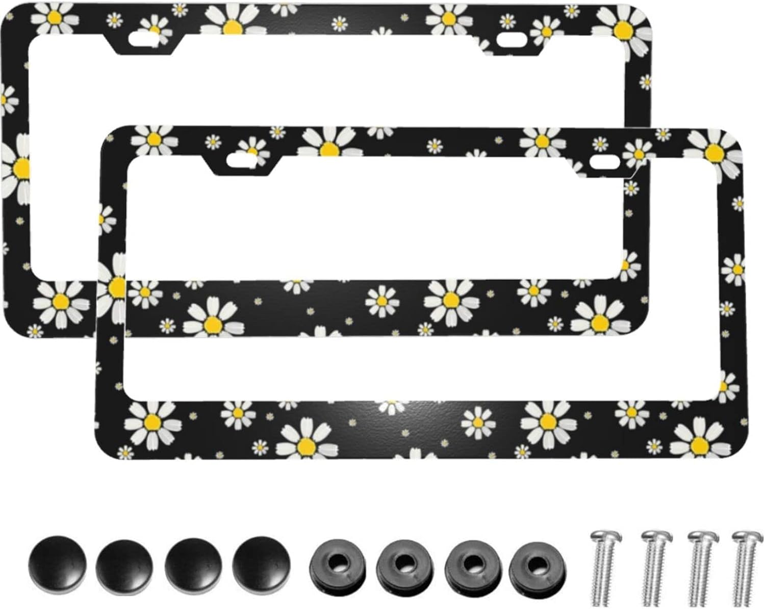 PISONIC Vintage Flower with Chamomiles License Plate Frames, 2 Pack ...